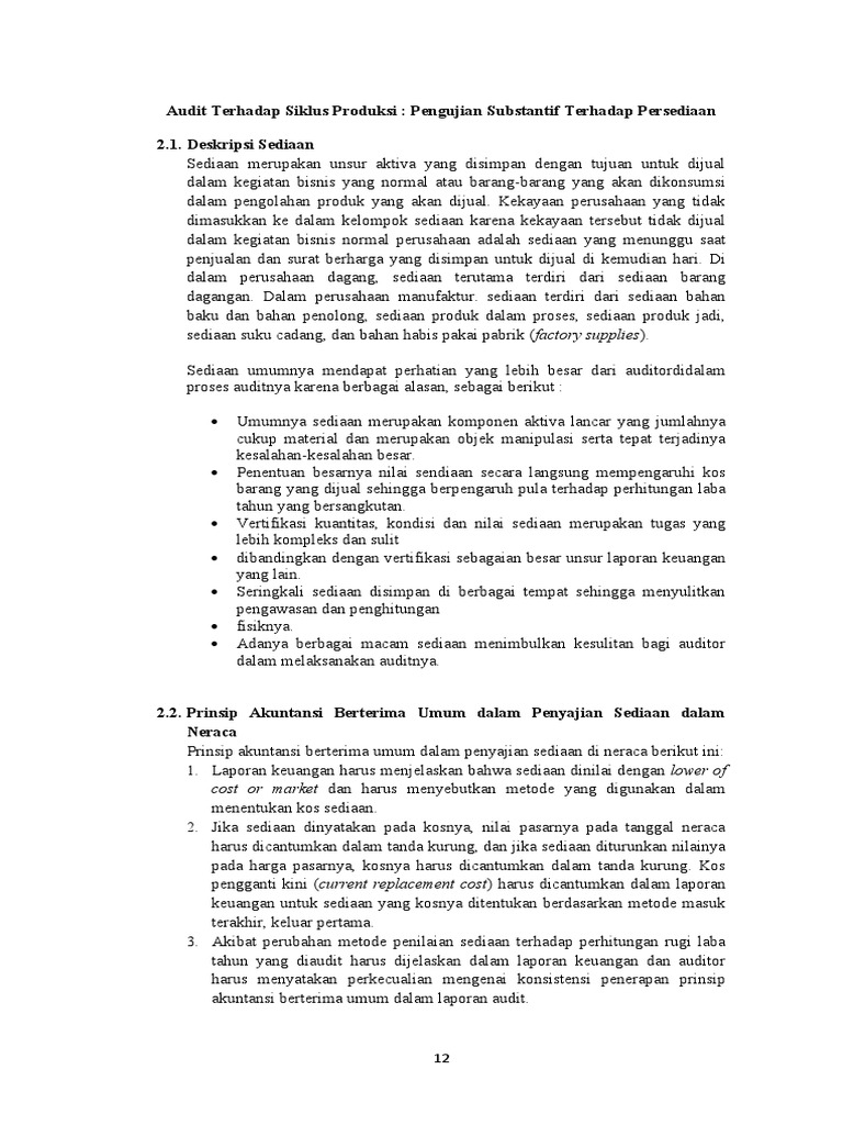 Pengujian Substantif Persediaan Audit | PDF | Pengelolaan Keuangan & Uang