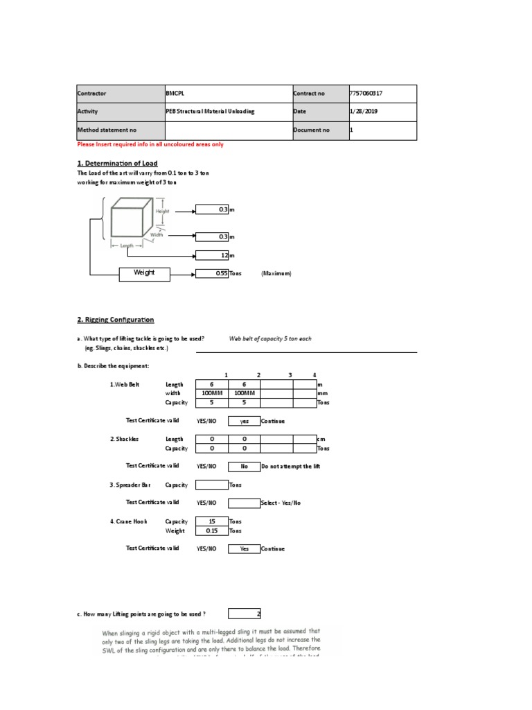 PEB Material Unloading Method Statement | PDF | Crane (Machine) | Weight