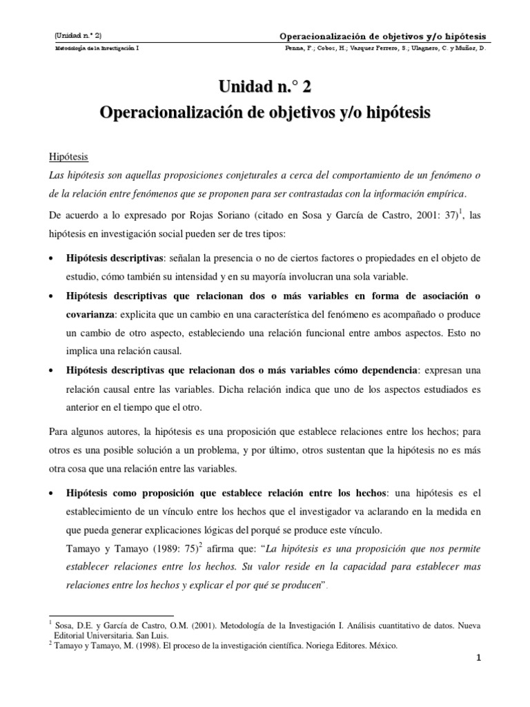 Unidad 1 - Operacionalización de Objetivos... | PDF