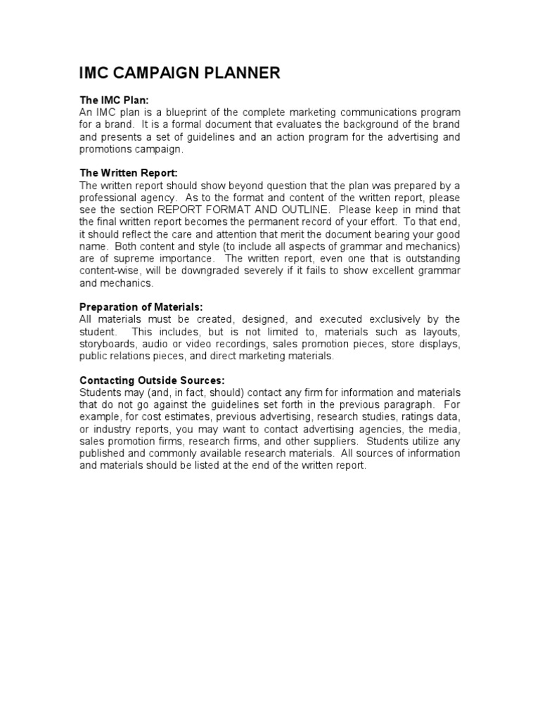 Integrated Marketing Plan Guide | PDF | Target Audience | Advertising