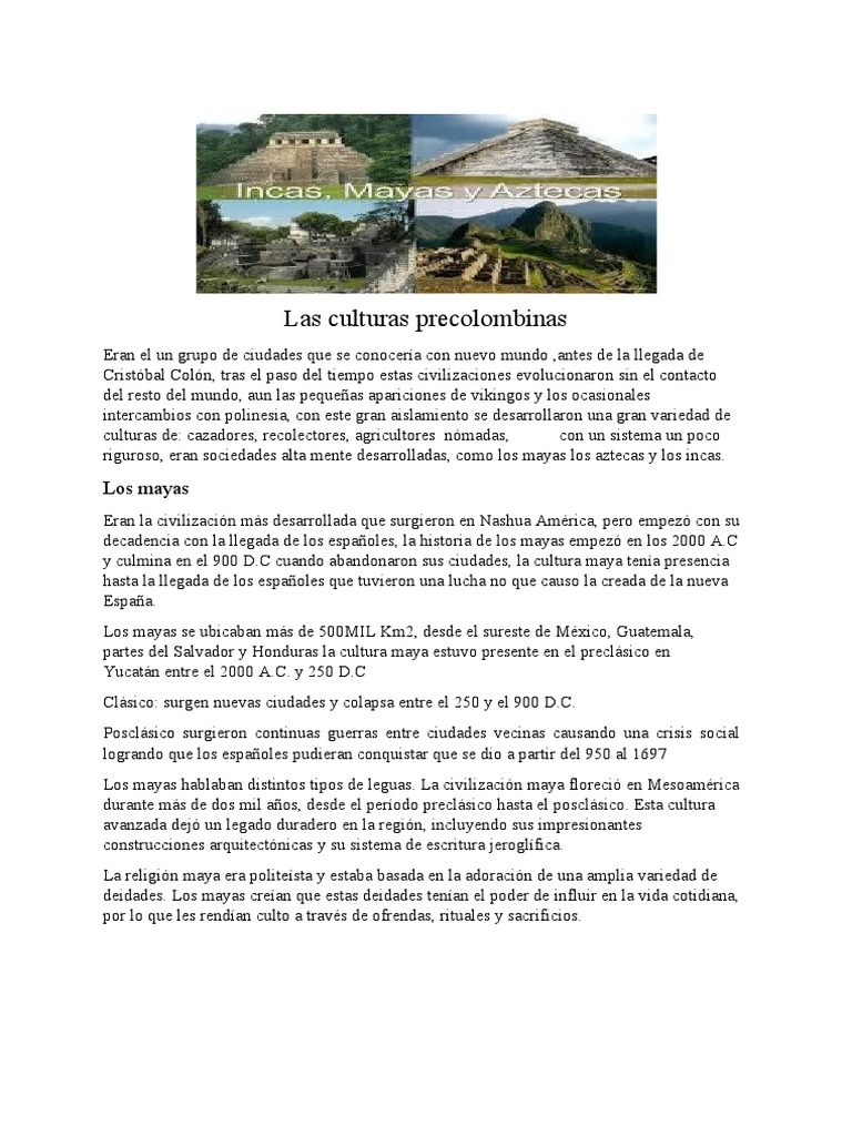 Las Culturas Precolombinas | PDF | Civilización maya | Imperio Inca