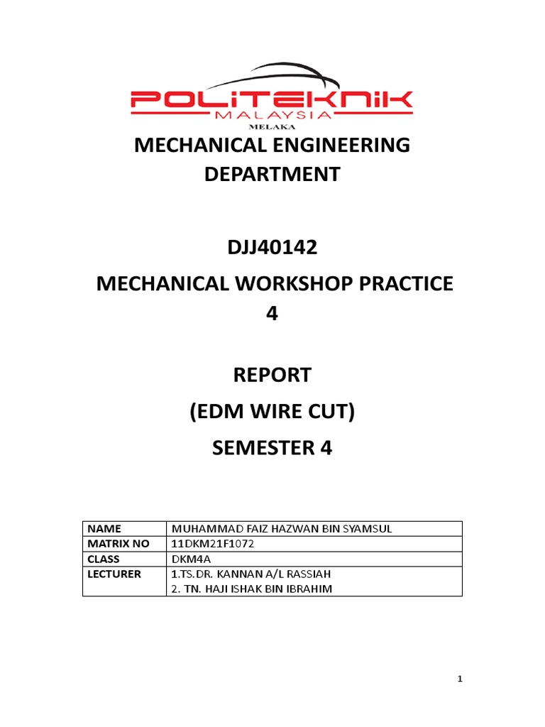 Report Edm Wire Cut | PDF | Numerical Control | Secondary Sector Of The ...