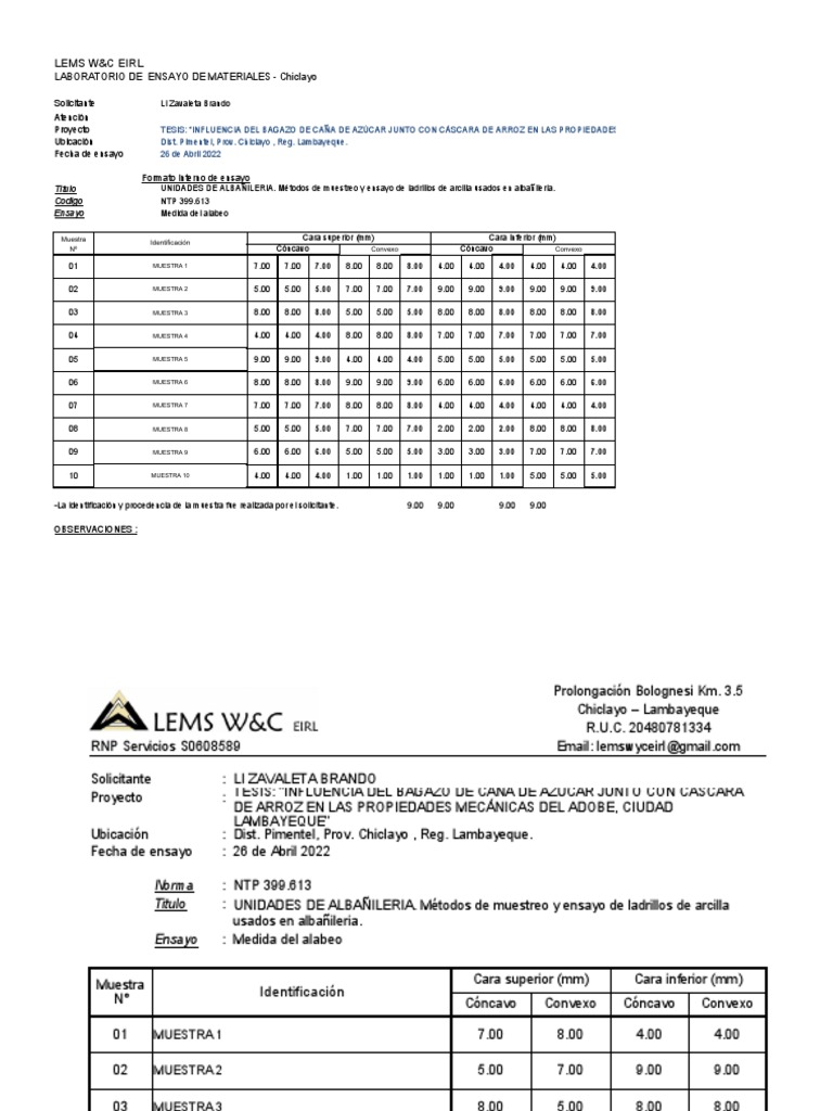 Ensayo Alabeo - Li V 1 | PDF