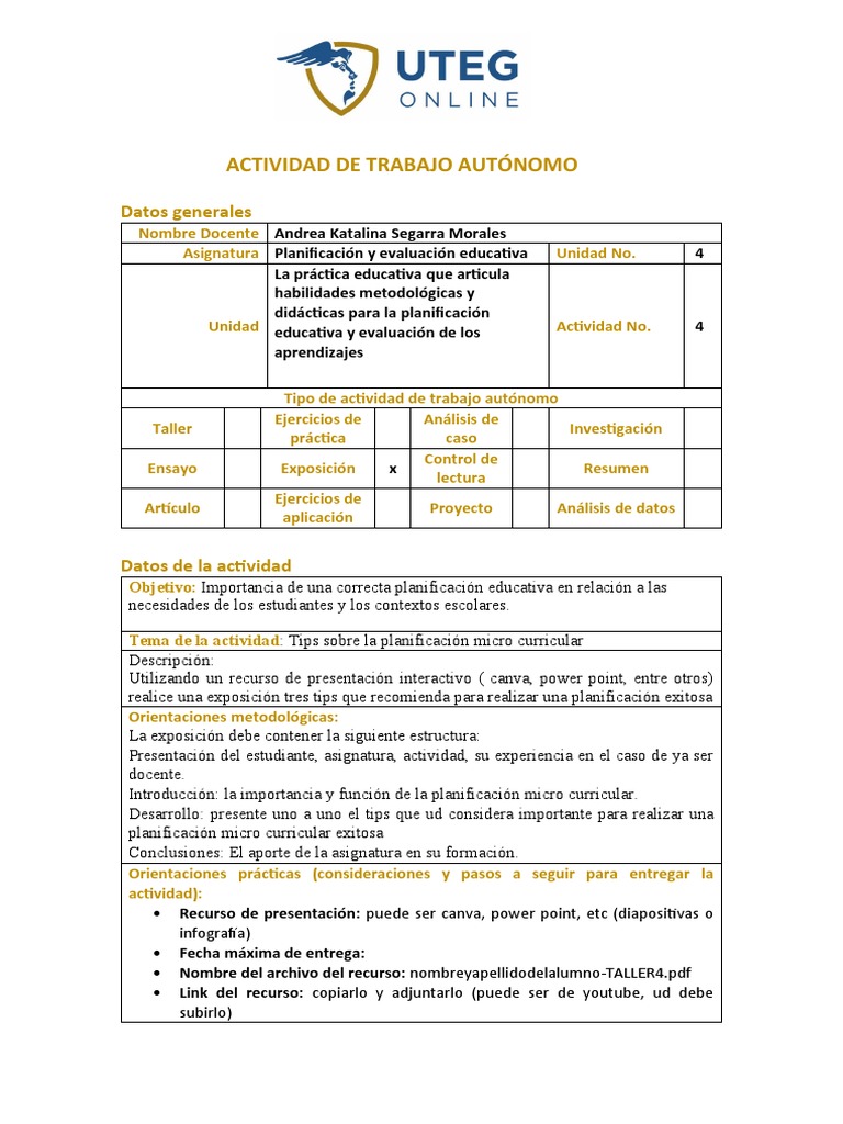 Planificacion y Evaluacion de Los Aprendizajes Taller 4 | PDF | Evaluación | Aprendizaje