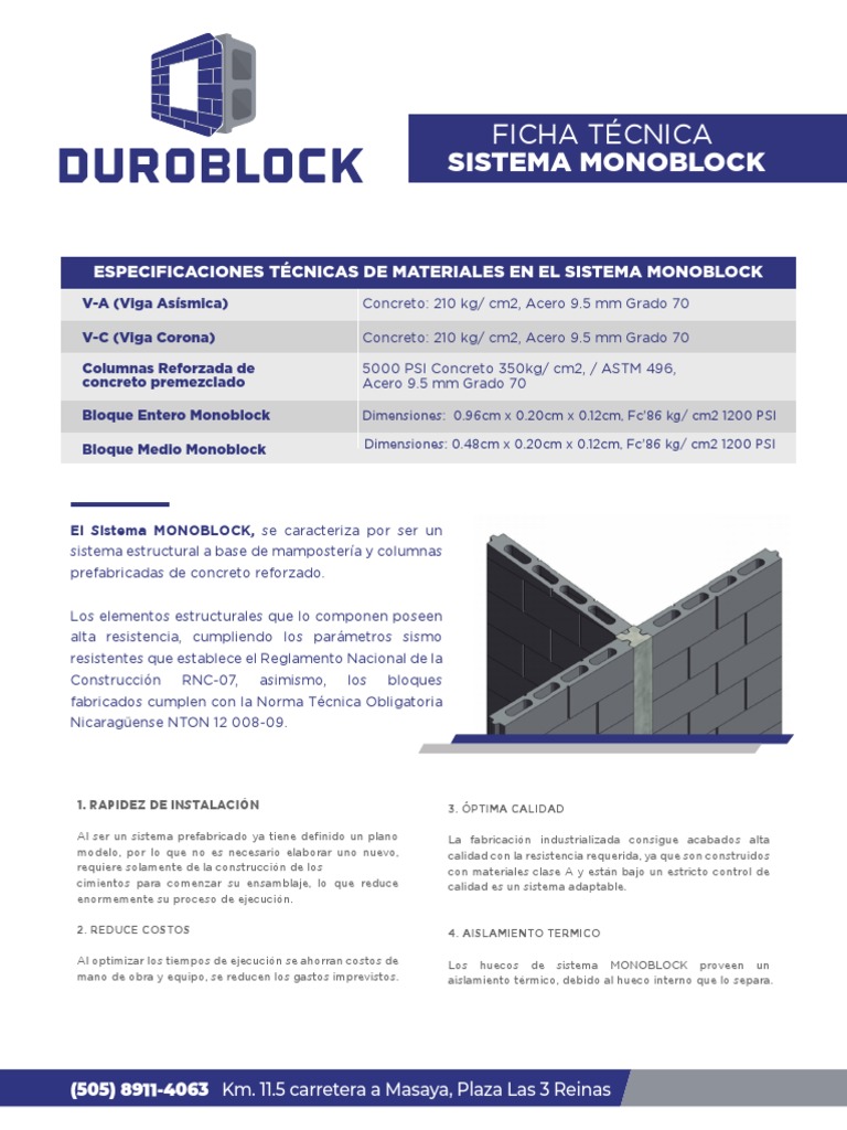Ficha Tecnica Sistema Monoblock | PDF | Hormigón | Acero