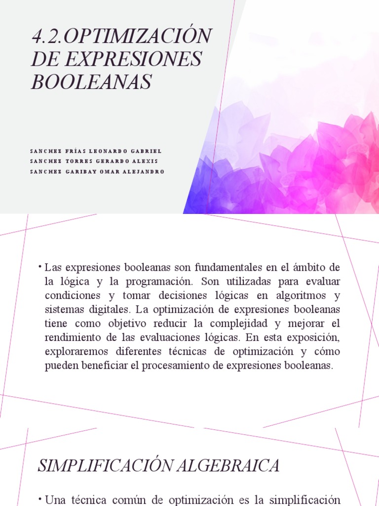 4.2 Optimizacion de Expresiones Booleanas - 030717 | PDF | Álgebra de ...