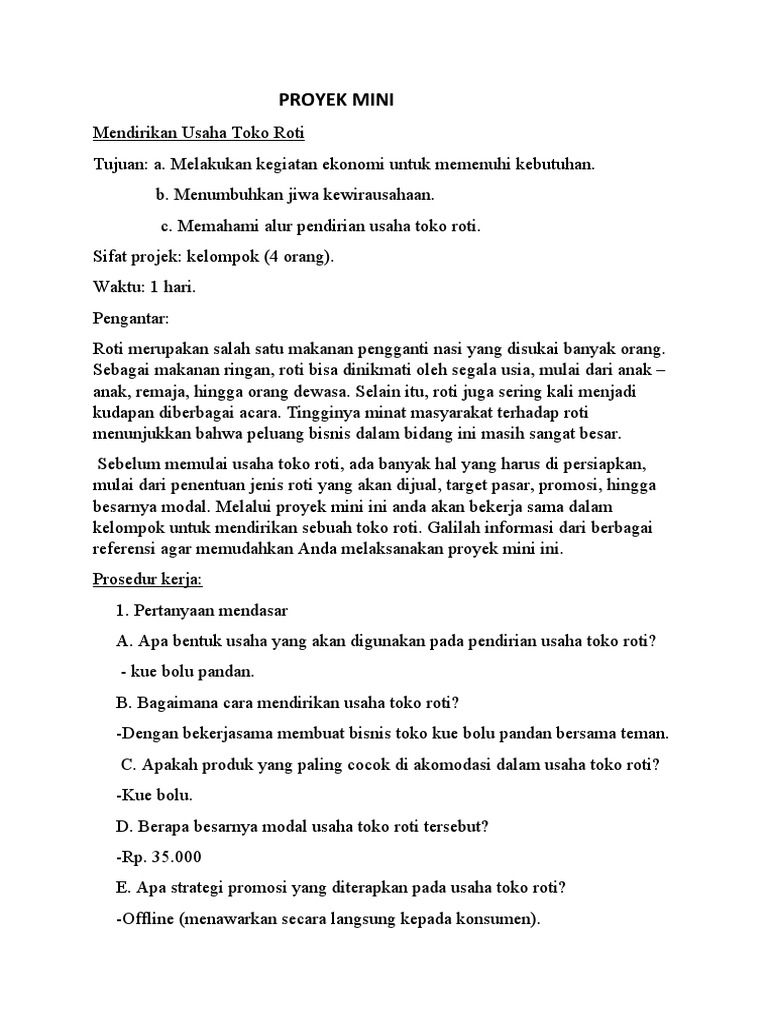 Proyek Mini Toko Roti (Ipas) | PDF