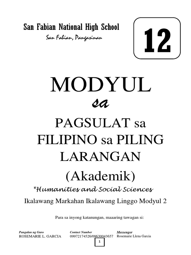 Ikalawang Markahan Pagsulat Sa Filipino Sa Piling Larangan Akademik ...