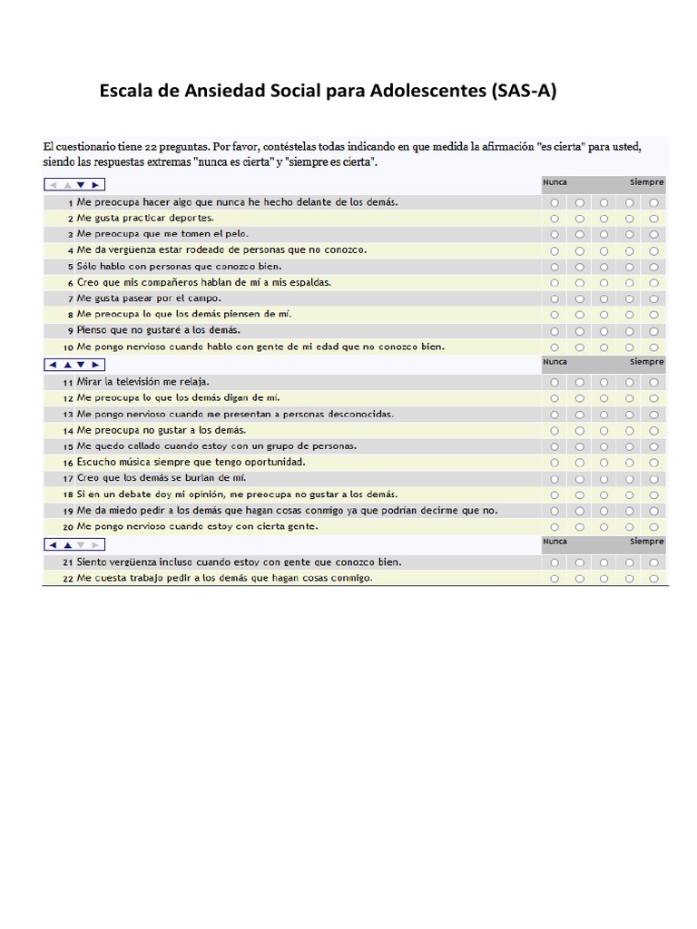 Escala de Ansiedad Social para Adolescentes | PDF