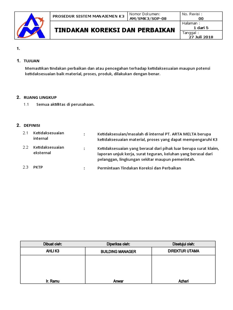 SOP-08 SOP Tindakan Koreksi dan Perbaikan | PDF