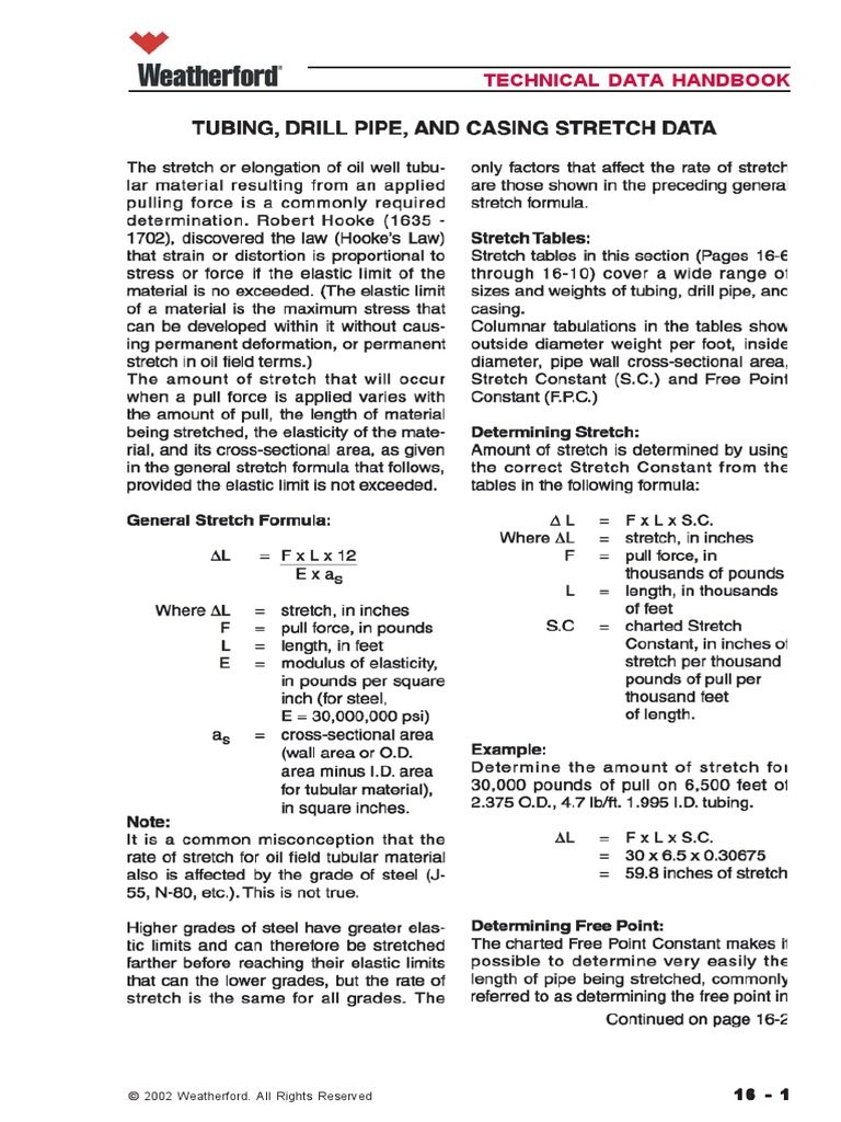 Tubing, Casing and Drill Pipe Stretch Data | PDF | Buoyancy | Friction