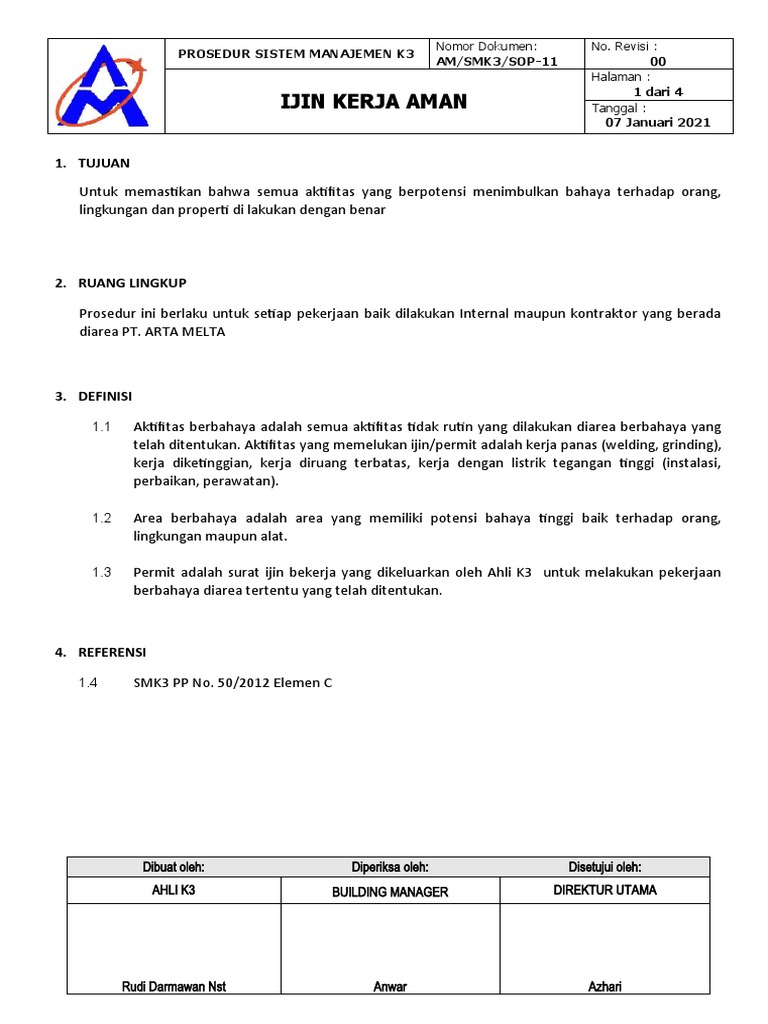 SOP-11 SOP Ijin Kerja Aman | PDF