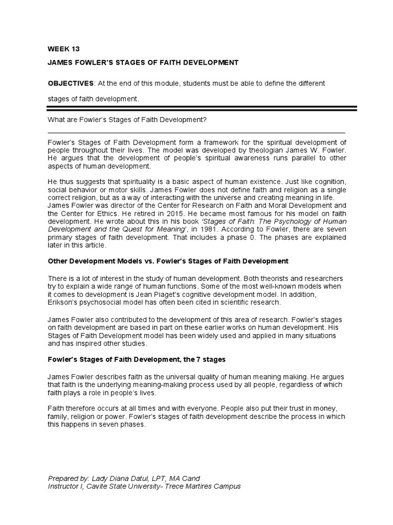 Bpsy 65 Week 13 James Fowler's Stages of Faith Developement | PDF ...