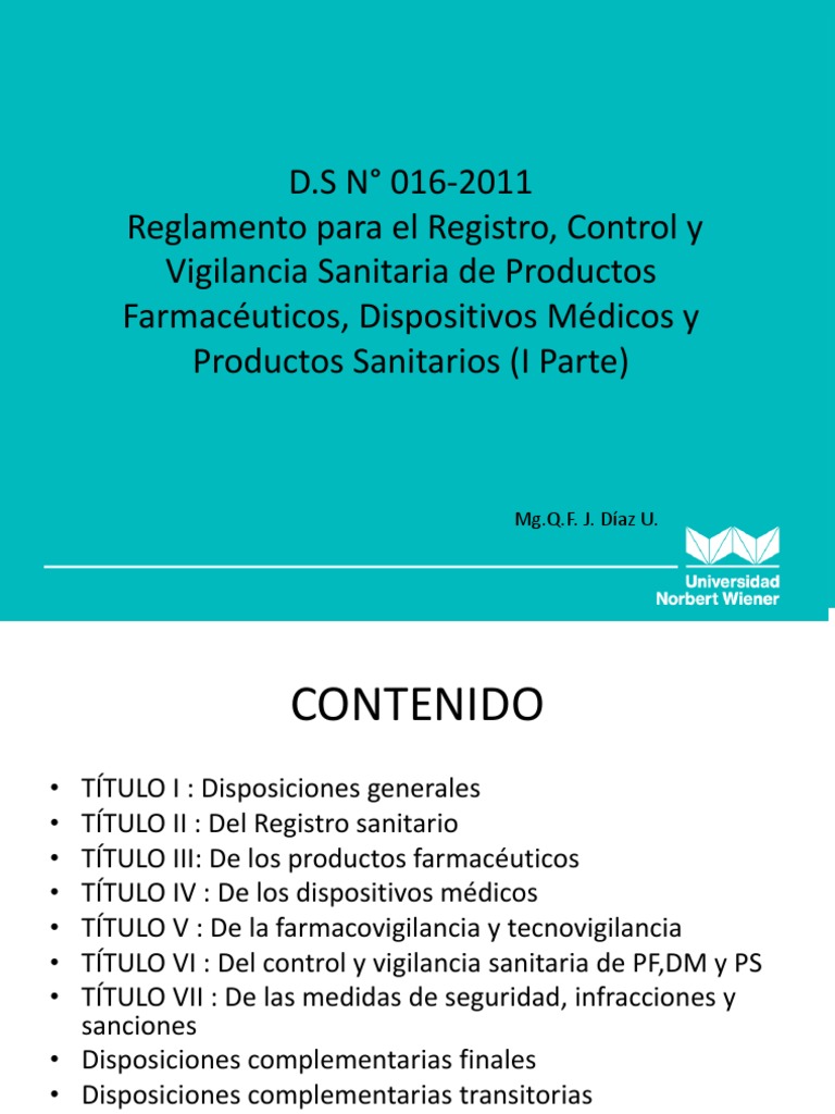12va Clase DS 016-2011 (I Parte) | PDF | Farmacéutico | Dispositivo médico