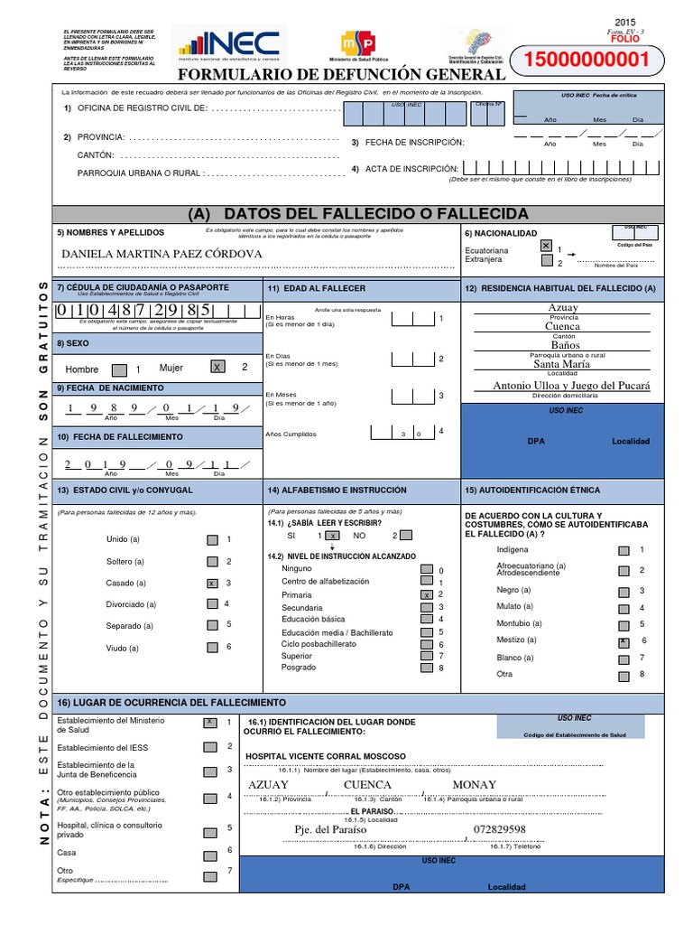 Informe Estadistico de Defuncion | PDF