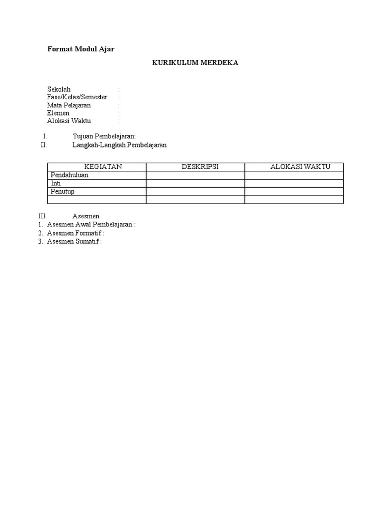 Format Modul Ajar Kurikulum Merdeka | PDF