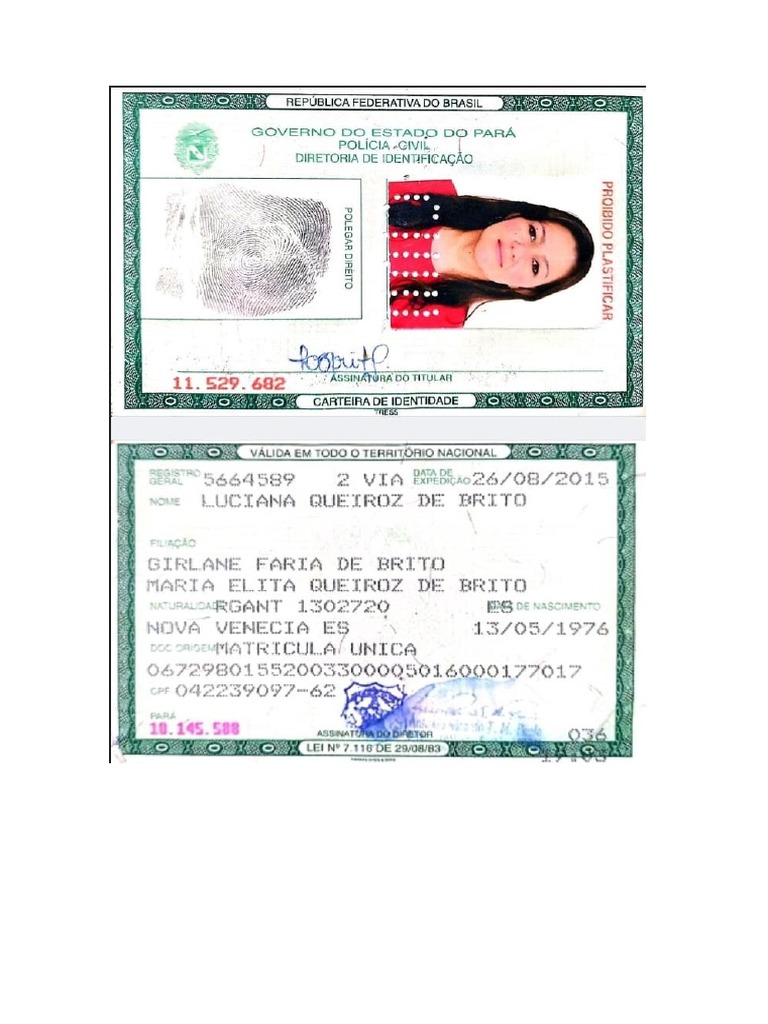 RG e CPF Luciana Frente e Verso | PDF