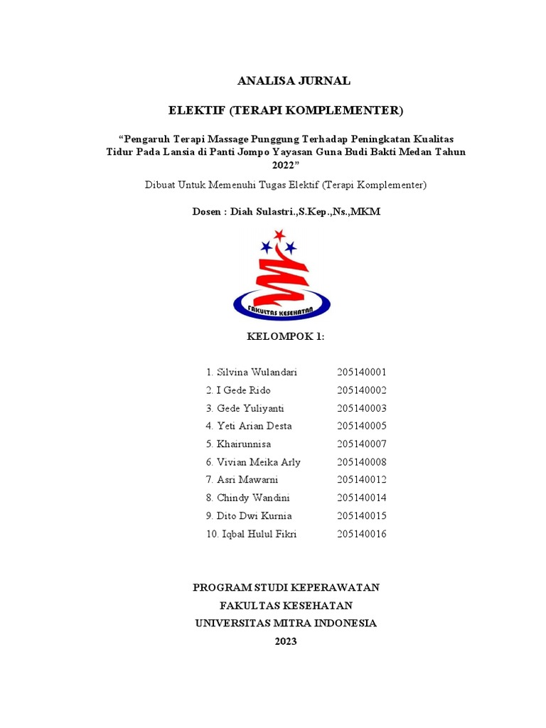 K1 Kelompok 1 Analisa Jurnal Terapi Massage | PDF