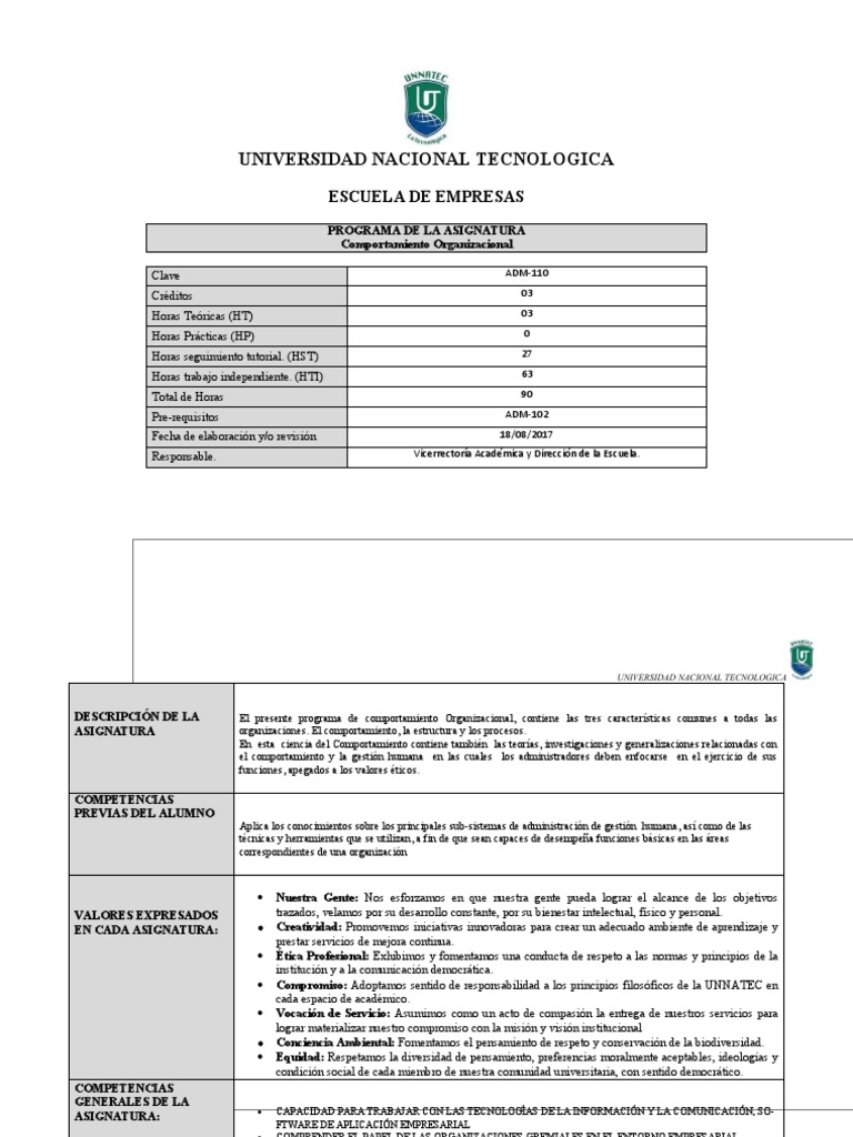 ADM-110 Formato Programas para Nuevo Pensum, Grado | PDF