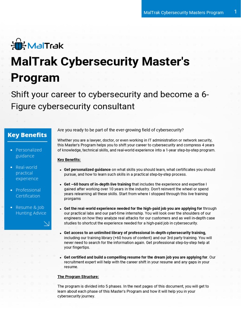 MalTrak Cybersecurity Master's Program | PDF