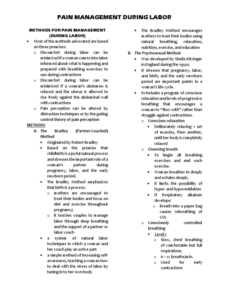 Mcn-Pain Management During Labor | PDF | Childbirth | Breathing