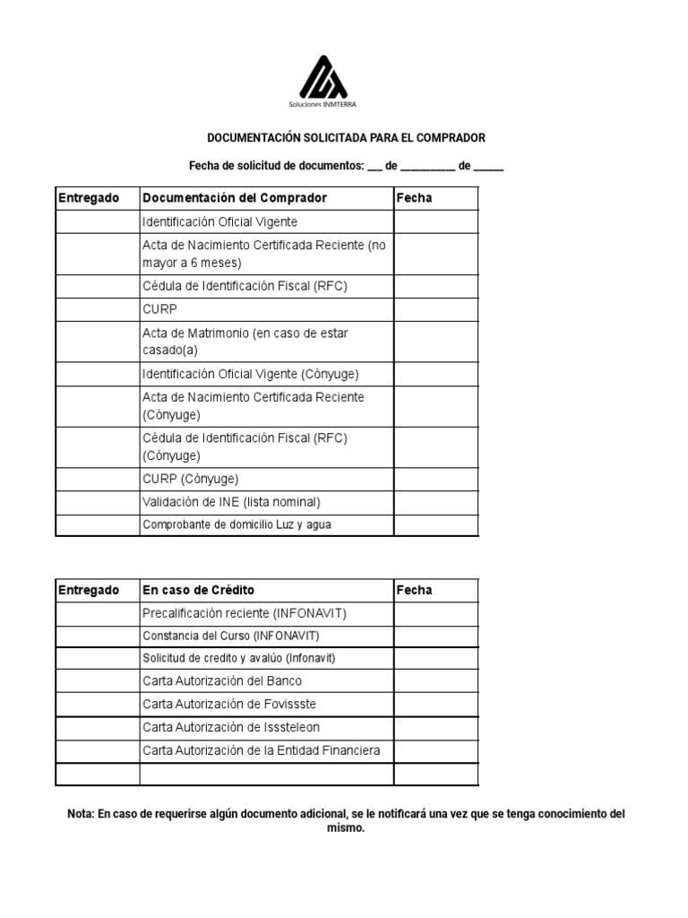 Formato - Documentación Del Comprador | PDF