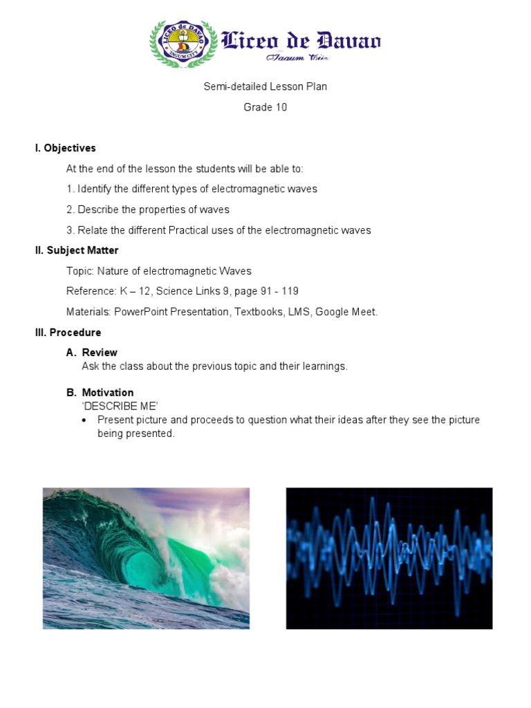 Lesson Plan For Observation (G10) | PDF | Electromagnetic Spectrum ...