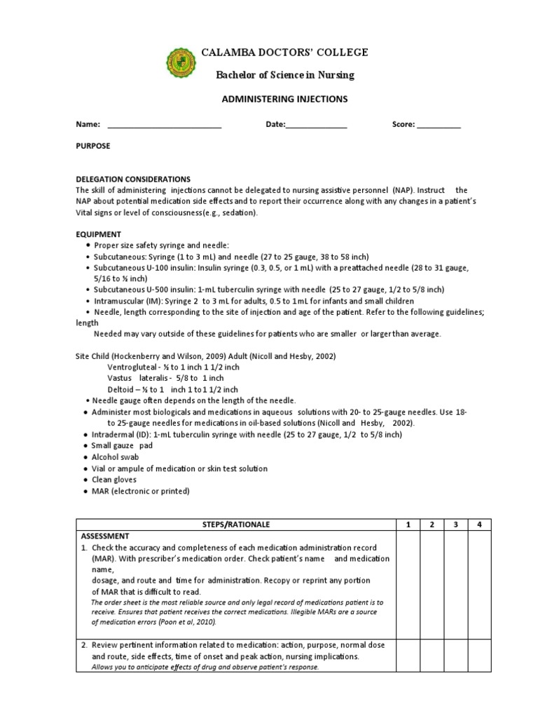 Administering Injections: Guidelines | PDF | Injection (Medicine ...