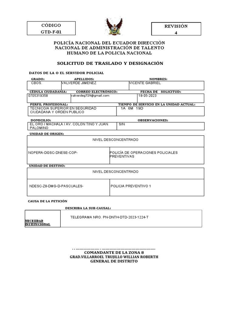 Formulario F-01 | PDF | Policía | Ecuador