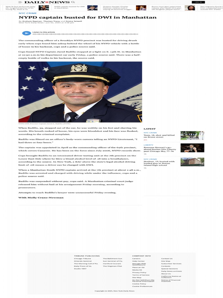 NYPD Captain Busted For DWI in Manhattan | PDF