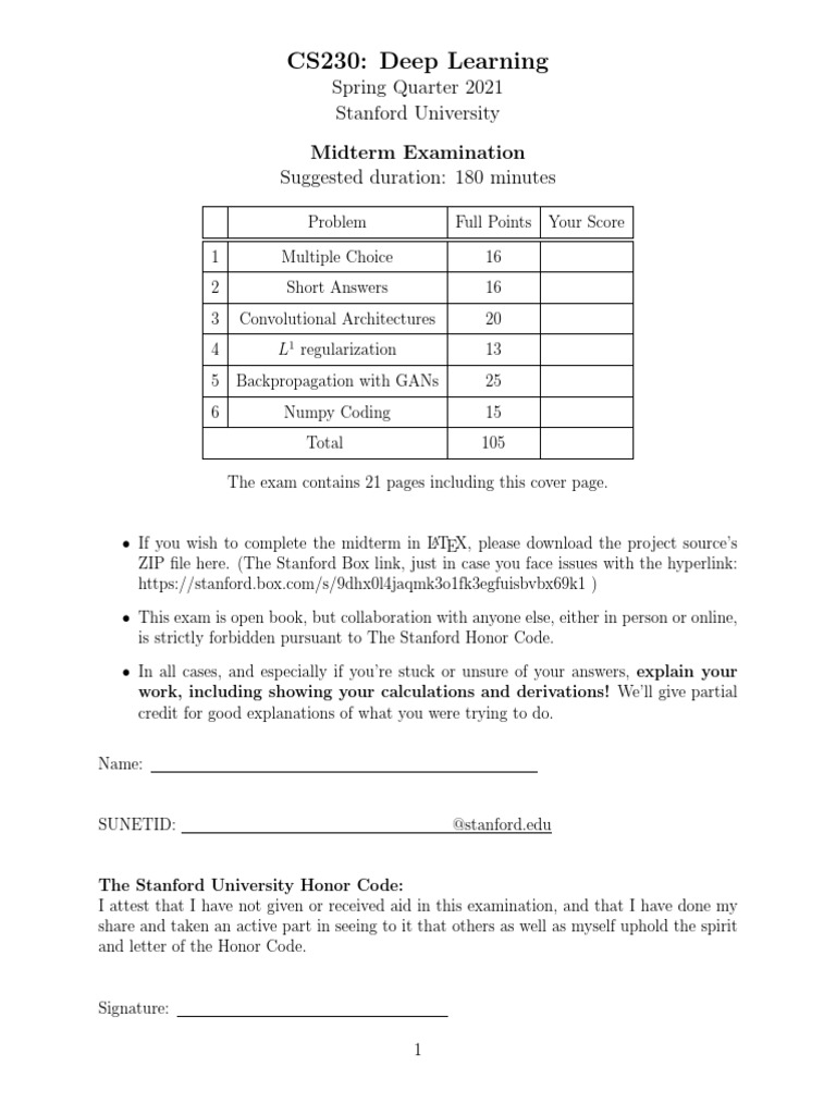 Cs230exam spr21 Soln | Download Free PDF | Artificial Neural Network ...