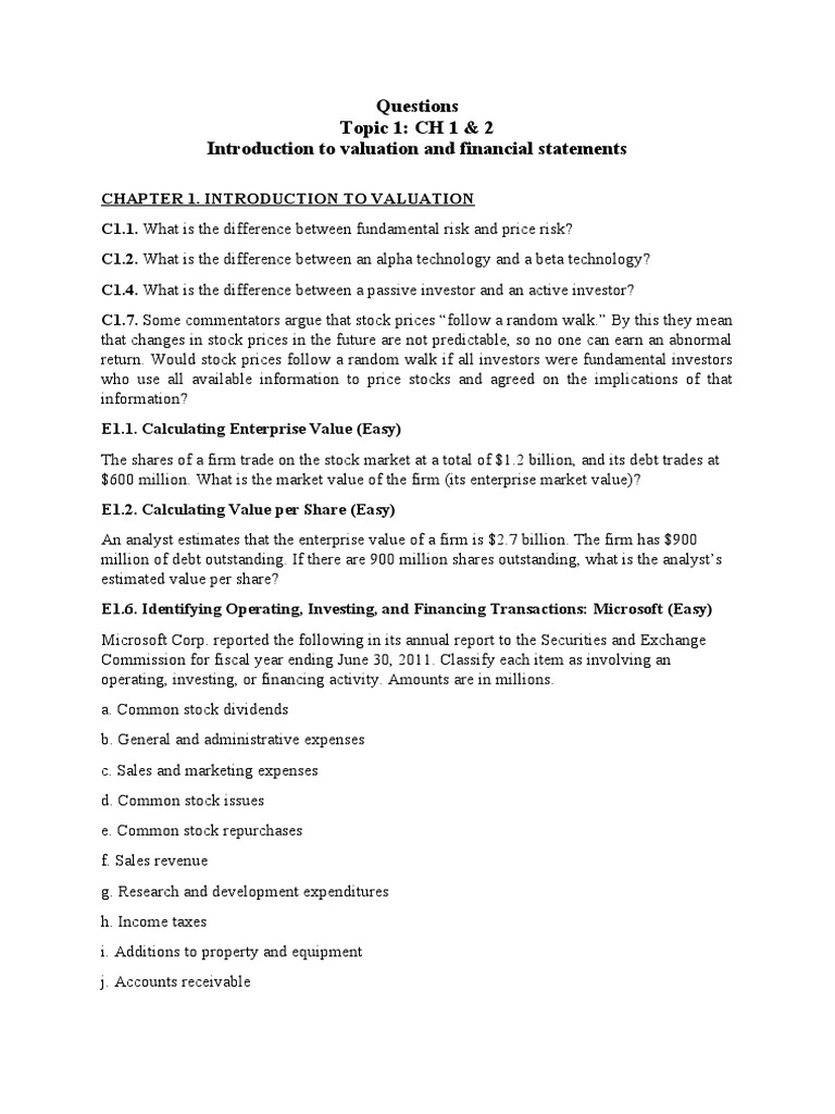 FIN924 Workshop Topic 1 Questions | PDF