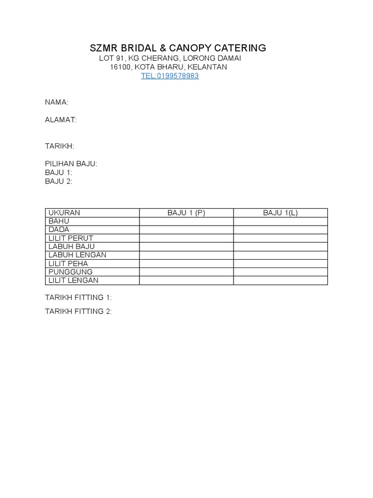 Form Ukuran Baju | PDF