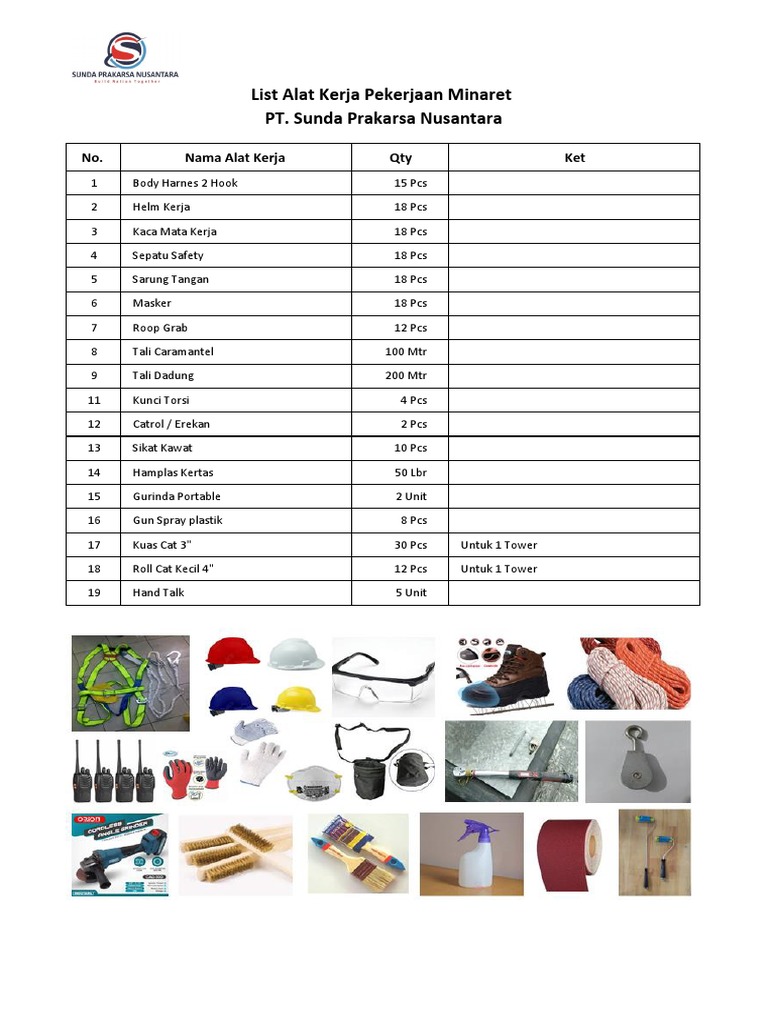 List APD & Alat Kerja Minaret | PDF