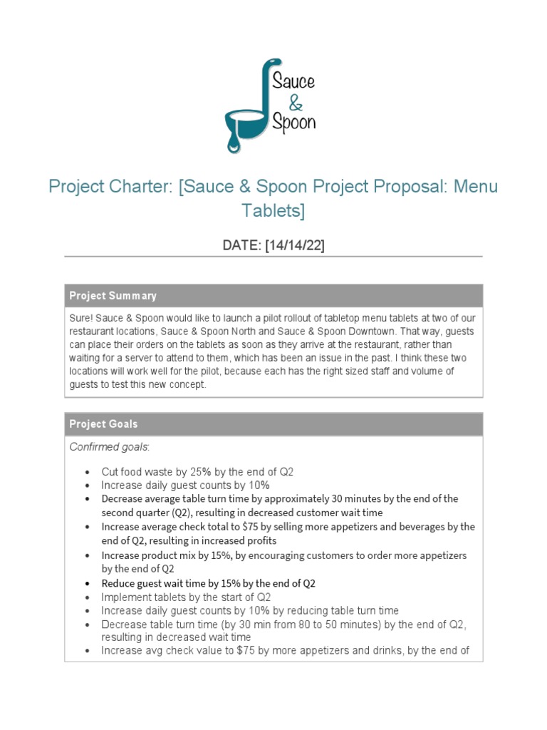 Sauce & Spoon Menu Tablet Pilot Project | PDF | Menu | Waiting Staff
