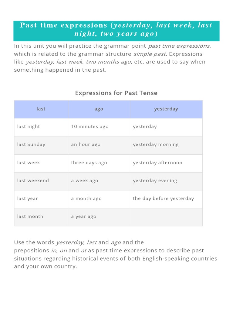 Past Time Expressions | PDF