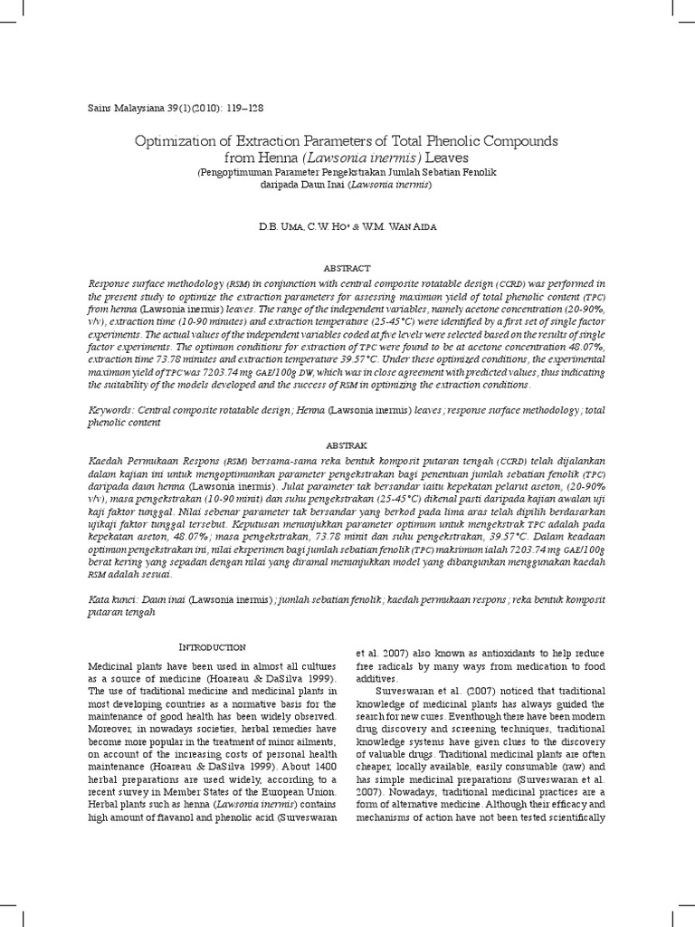 Optimize Henna Phenolic Extraction | PDF | Polyphenol | Coefficient Of Variation
