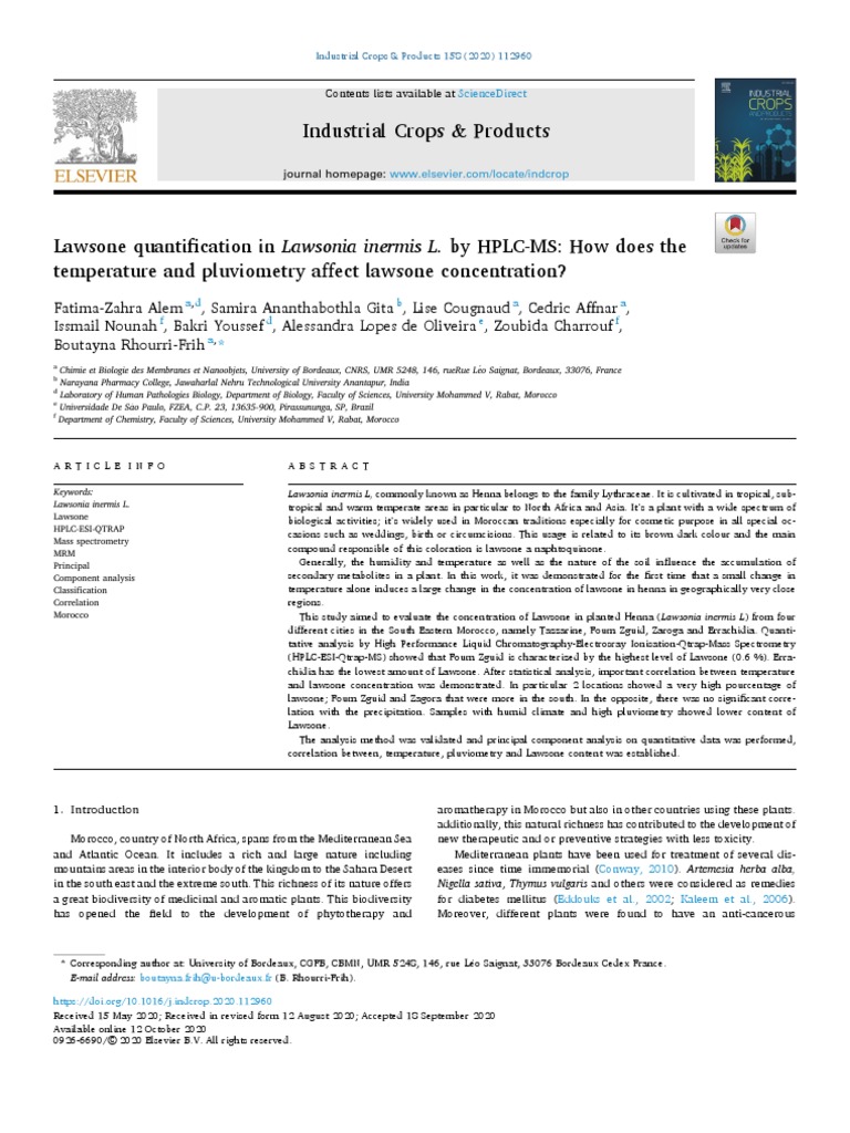 Impact of Climate on Lawsone in Henna | PDF | Wellness | Science ...