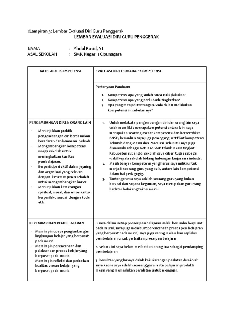 Salinan Lampiran 3 Lembar Evaluasi Diri Guru Penggerak Pdf