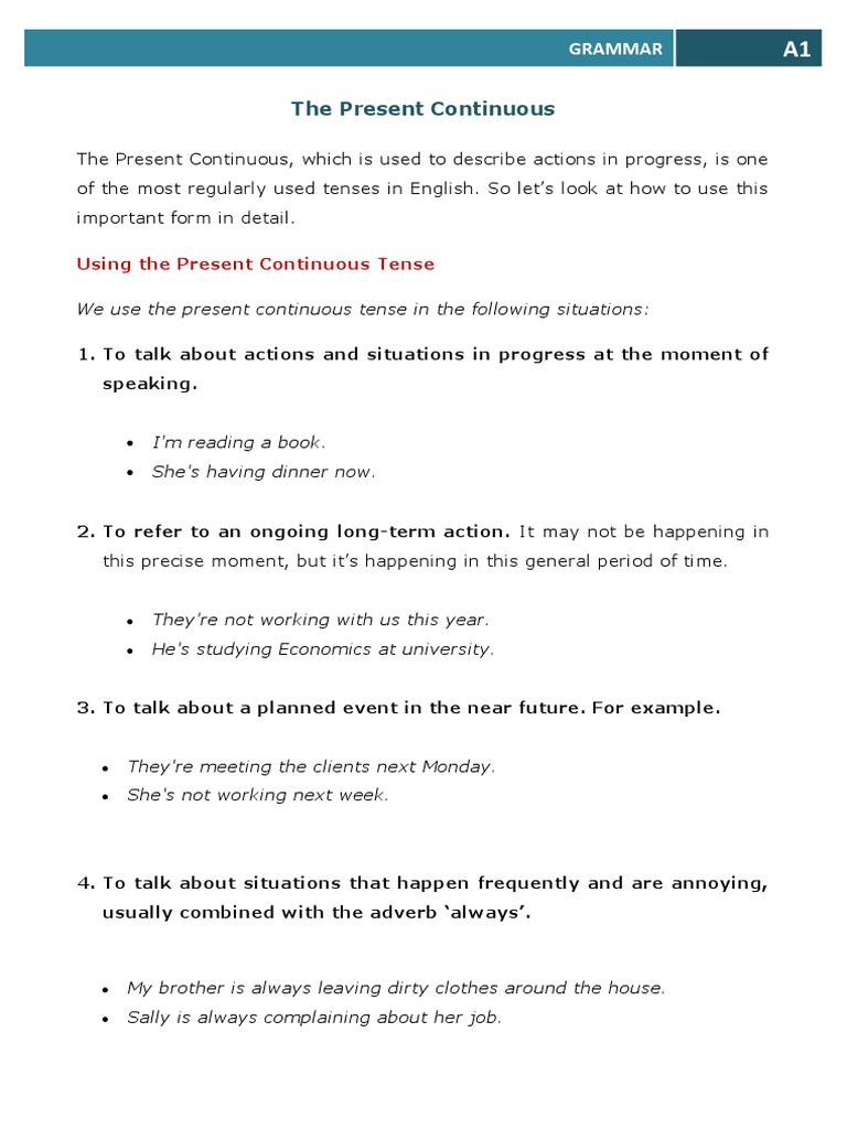 Present Continuous resume | PDF