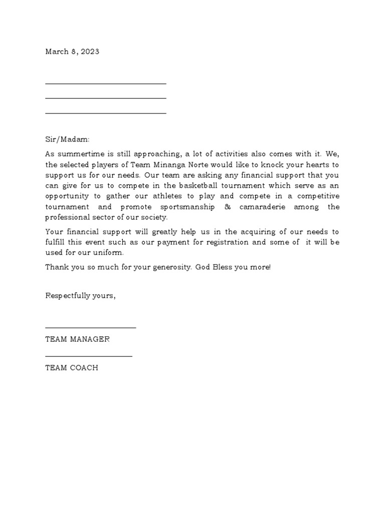 Solicitation Letter FR Basketball | PDF