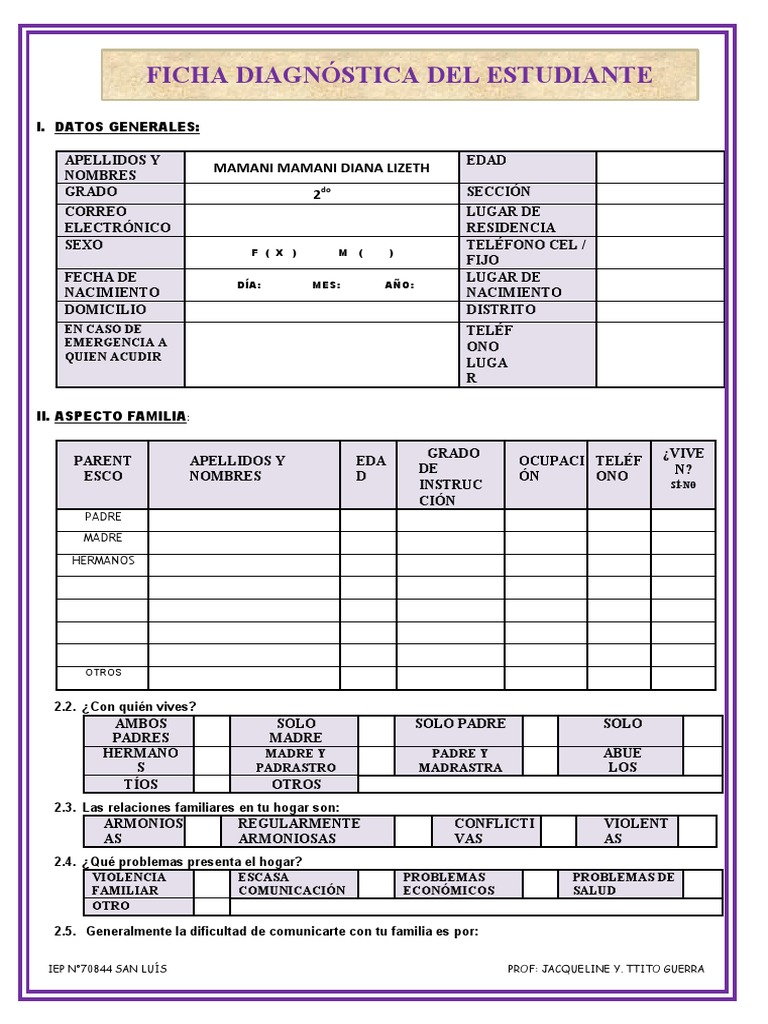 Ficha Diagnostica Del Estudiante 2 | PDF