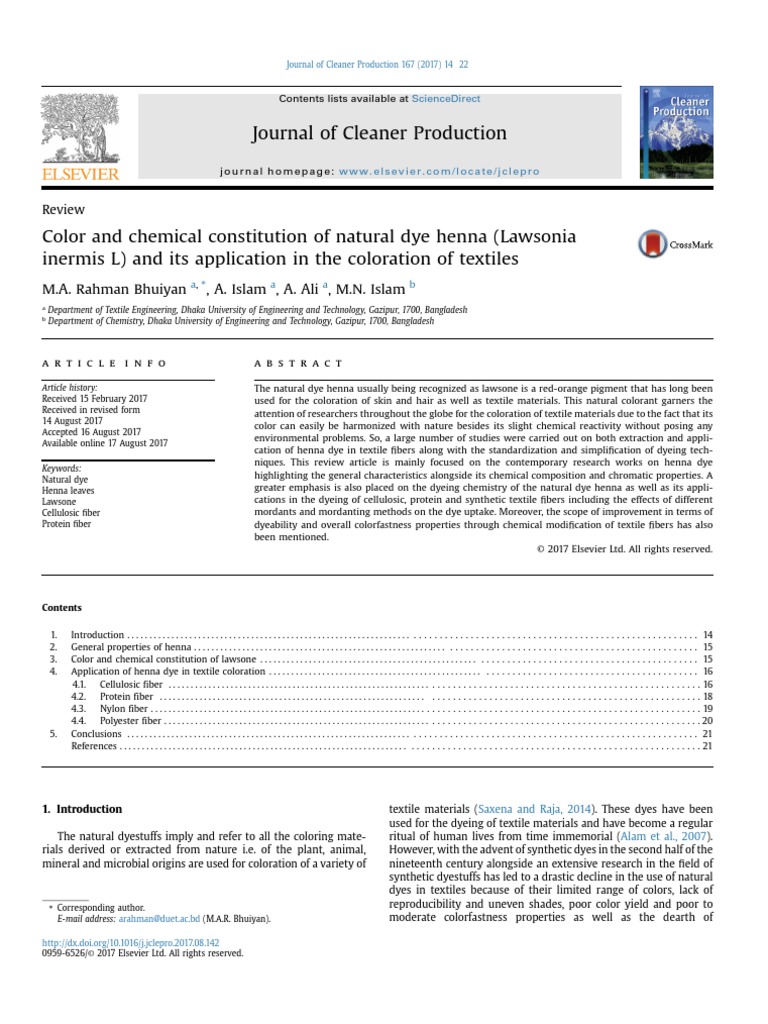 Color and Chemical Constitution of Natural Dye Henna (Lawsonia Inermis ...