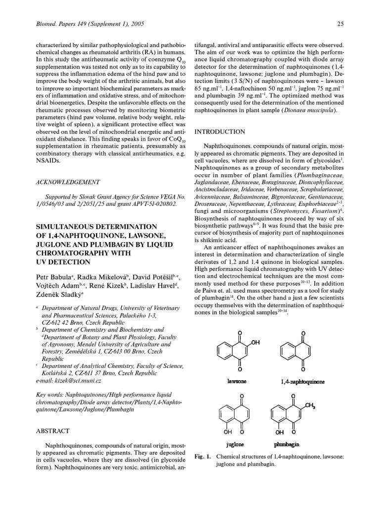 Simultaneous Detemination of 1,4-Naphtoquinone, Lawsone, Juglone and ...
