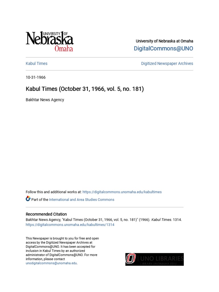 Kabul Times: October 31, 1966 Edition | PDF