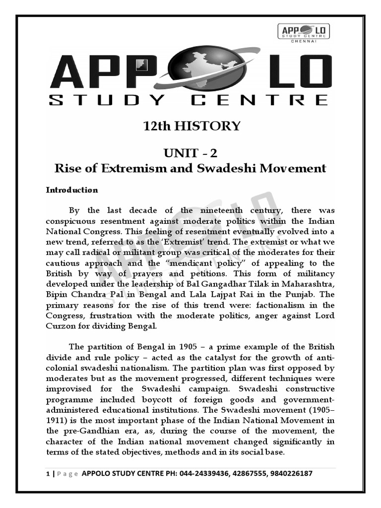 Moderates & Extremists - Unit 1, 2 History (E).Pdf_61bed7717a7f5 | PDF ...