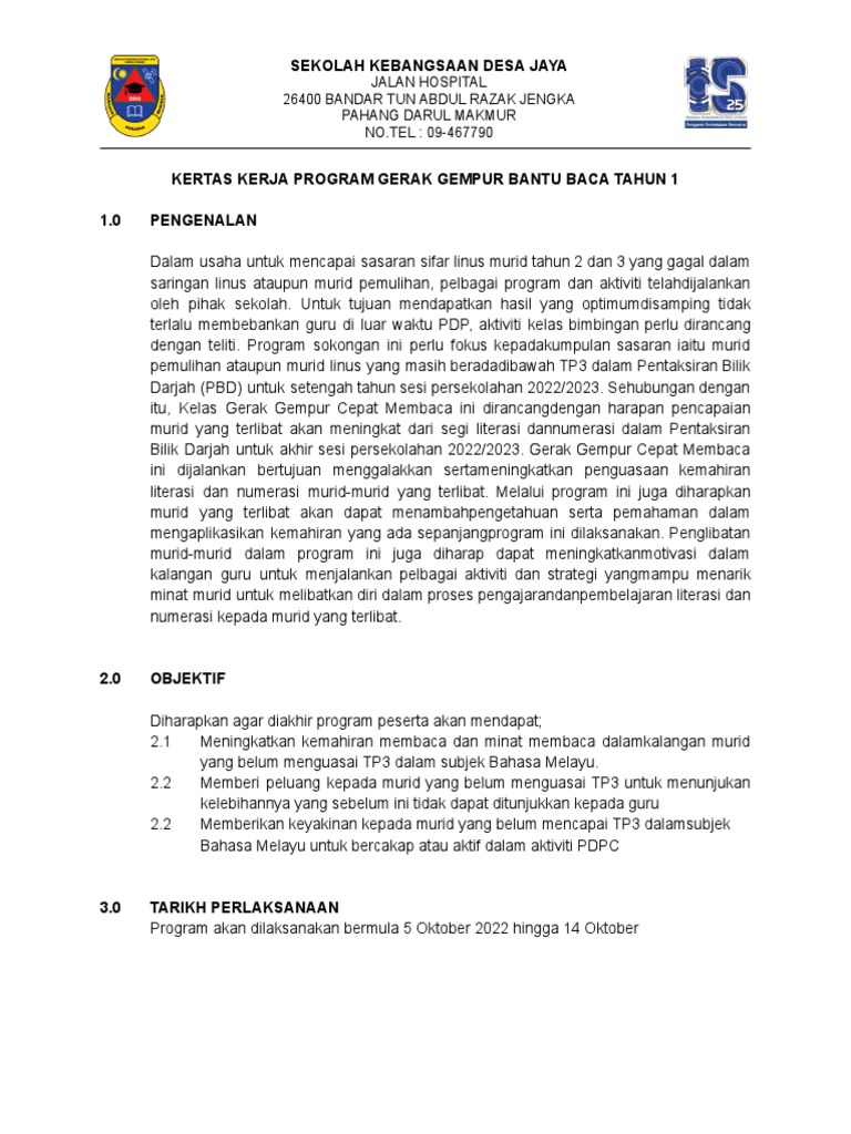 Program Gerak Gempur Bantu Baca Tahun 1 | PDF | Karier & Perkembangan ...