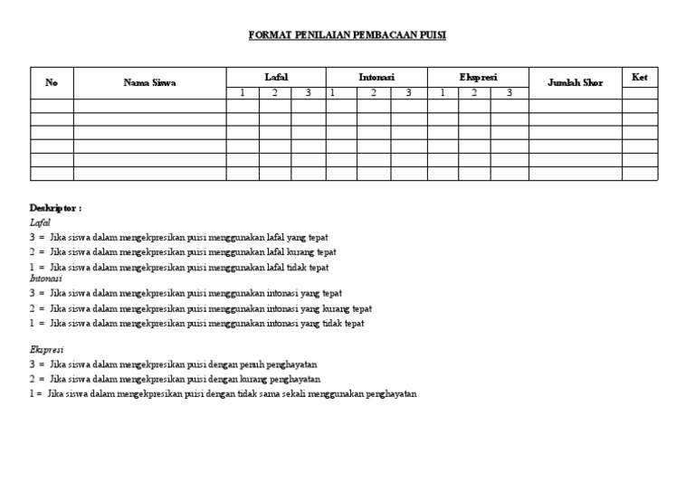 Format Penilaian Pembacaan Puisi | PDF