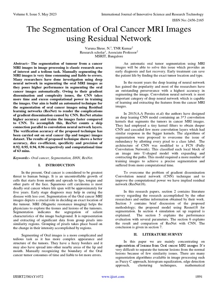 Oral Cancer MRI Image Segmentation Using ResNet | PDF | Image ...