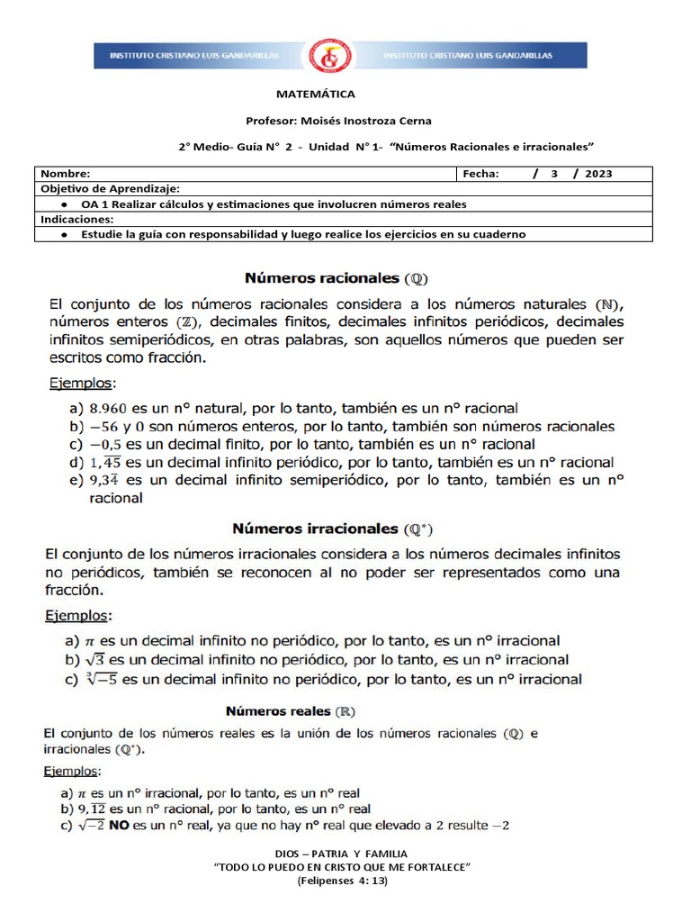 Guía de Números Racionales 2° Medio | PDF | Ciencia y matemáticas ...